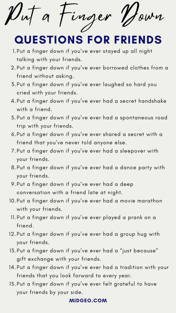 140 Put A Finger Down Questions (Funny, Spicy & Juicy)